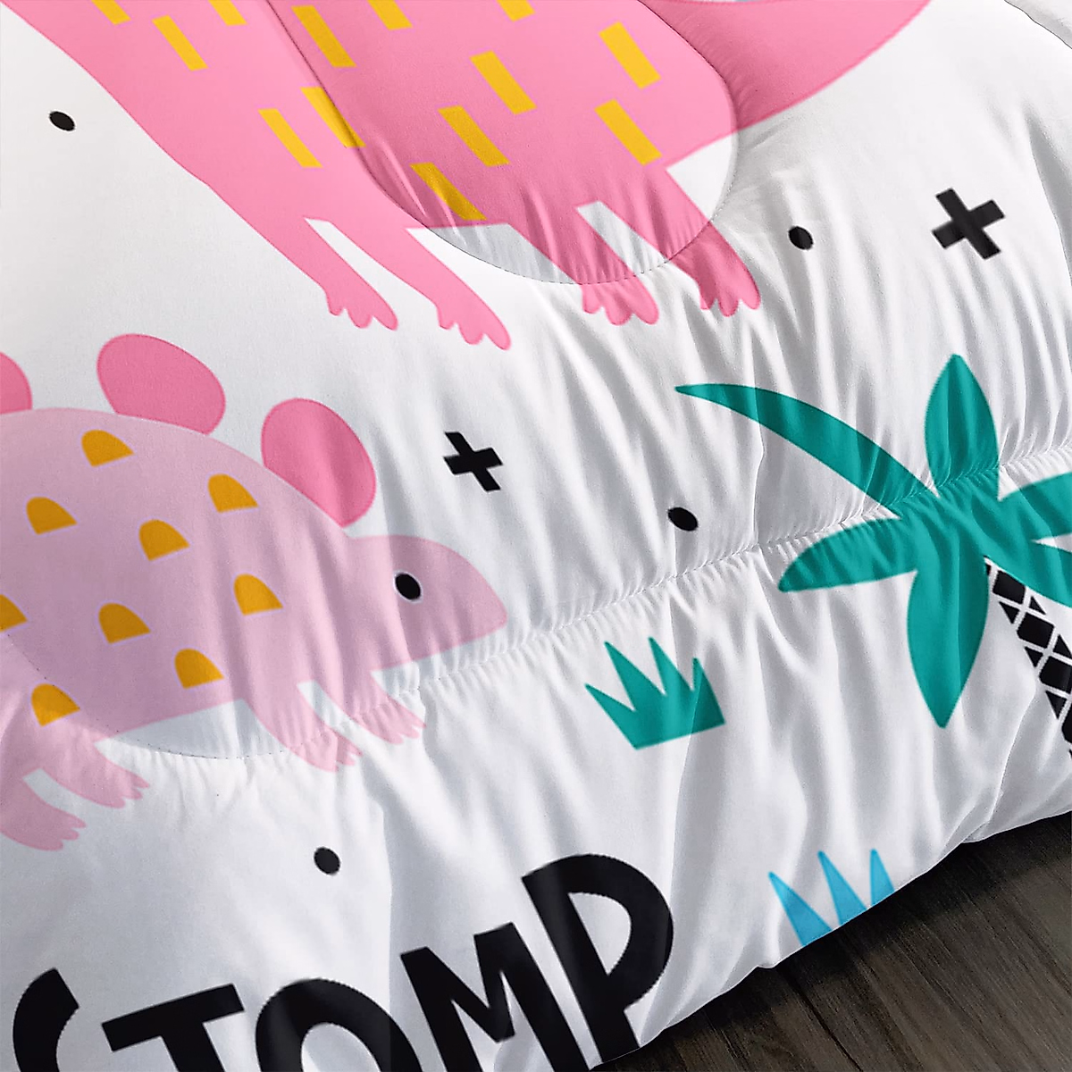 Axolotl Girls Bedding Cartoon Dinosaur Comforter Set Twin Size,Cute Dinosaur Bedding Set for Girls Teens Kids Boys Adults Room Decor,Kids Comforter Set All Season,1 Quilt 2 Pillow Cases,White