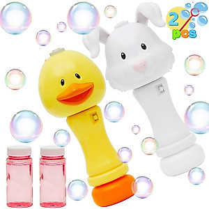 JOYIN 2 Packs Duck Bunny Bubble Wands with 2 Bottle of Bubble Solution (50ml) for Kids & Toddlers, Outdoor Party Supplies, Weddings, Gifts, Summer Toy, Easter