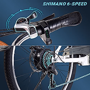 KORNORGE Electric Bike for Adults - 26" City Commuter Ebike, 350W Motor with Removable 36V/12.5Ah Battery, Shimano 6-Speed and Dual Shock Absorber, Electric Cruiser Bike for Female Male.White