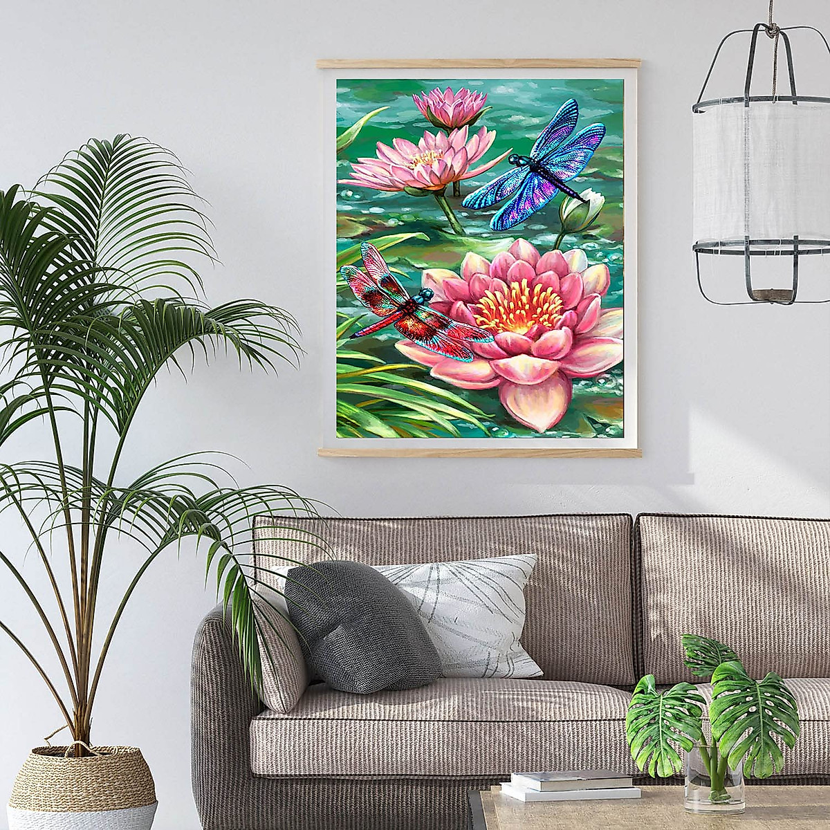 DAICHEL Lotus Diamond Art Painting Kits for Adults - Full Drill Diamond Dots Paintings for Beginners, Dragonfly Round 5D Paint with Diamonds Pictures Gem Art Painting Kits DIY Adult Crafts 12x16inch