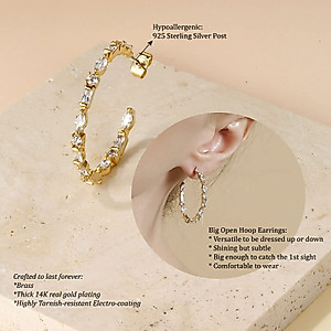 MABARRI Women's 14k Real Gold Plated Rhinestone Huggie Hoop Earrings for Women Trendy,Womens Dainty Gold Jewelry Earrings(Hypoallergenic)