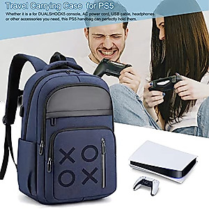YB-OSANA Gaming Console Backpack Travel Carrying Case with USB Port Multiple Pockets for PS5/Controllers/Gaming Accessories (Blue)