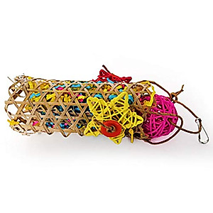 POPETPOP Bird Toy Shredder,2Pack Parrot Shredding Toys Bamboo Shredder Foraging Shredding Hanging Toy Gravel Paper for Bird Cage African Greys Parakeet Cockatiels Chewing Toys