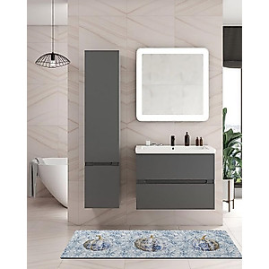 Thanksgiving Bath Mat for Tub,Non Slip Bathroom Floor Runner Rug Quick Dry & Absorbent Diatomaceous Earth Shower Sink Kitchen Washable Doormat,Blue Pumpkins Autumn Oil Painted Tile Flower 16"x47"