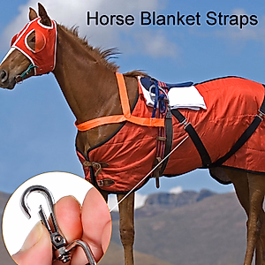 Tugaizi Horse Blanket Leg Straps Adjustable Elastic Leg Straps for Horse Blanket with Metal Double Swivel Snaps Stretchy Horse Leg Belly Replacement Straps for Winter, Black, 4 Pieces