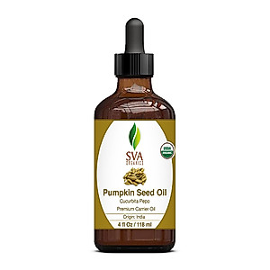 SVA Pumpkin Seed Oil Organic - 4 Fl Oz – 100% Natural Cold Pressed Organic Pumpkin Oil - for Face, Skin Care, Hair Care, Scalp Massage & Body Massage – Carrier Oil with Dropper