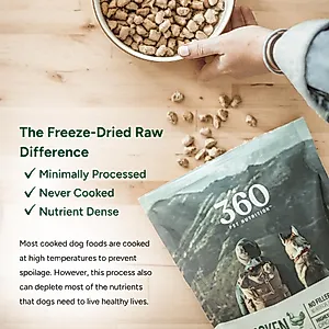 360 Pet Nutrition Raw Freeze-Dried Dog Food, High Protein, Balanced Meal, Chicken, Liver, Heart, Fruit, Veggies, Superfoods, No Fillers, 16 oz Food/Bites/Kibble (Chicken)