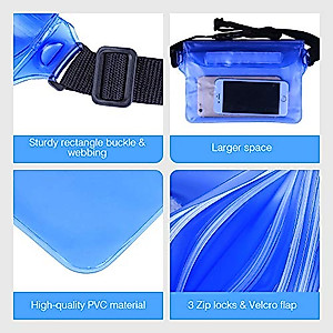 Crenova Waterproof Pouch 2 Pack Beach Accessories Waterproof Bag Fanny Pack 2 Waist Strap Adjustable Extra-Long Belt for Outdoor Water Sports