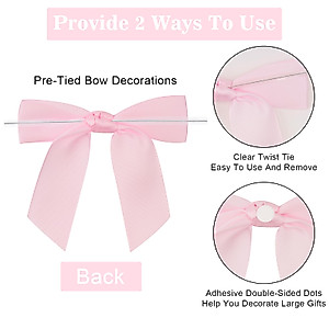 Anwyll Twist Tie Bows,Pink Satin Ribbon Bows,50Pcs Wedding Favor Ribbon Bows,3.5'' Pre-Tied Pink Gift Bows for Gift Wrapping Treat Bag Present Craft Birthday Party Bridal Shower Halloween Thanksgiving