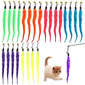 24 PCS Cat Worm Toy Refills Cat Wand Toy Replacement Interactive Cat Wand Toy Accessories Cat Feather Worm Teaser Refills Attachment for Cat Fishing Pole Toy Worm Cat Toy Teaser for Indoor Cats Kitten
