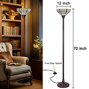 Capulina Tiffany Torchiere Floor Lamp 70 Inches Tall Industrial Dark Bronze Pole Mission Hexagon Virgin Style Stained Glass Torch Standing Light Decor for Living Room Bedroom Home Office