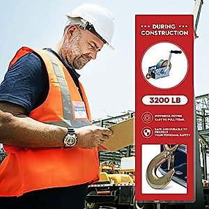 BULLETSHAKER 3200LBS Polyester Strap 2 Gear Hand Winch Hand Crank Gear Winch ATV Boat Trailer