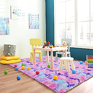 HOMORE Soft Fluffy Rug for Bedroom, Tie Dye Rugs for Living Room, Non Slip Shaggy Plush Carpet for Kids Nursery Toddler, 4x6 Feet Area Rugs for Room Floor, Hot Pink