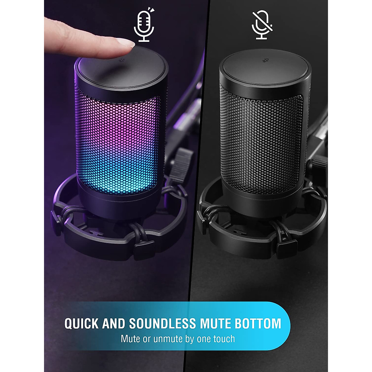 FIFINE Condenser Mic and 3.5mm/6.35mm Headphones for Studio Monitor, RGB Gaming Mic with Quick Mute, Gain Control, Wired Headphones for Podcast Monitoring, Streaming (A6V+H8)