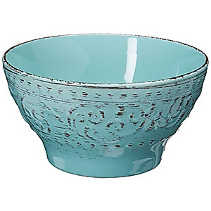 Elama Embossed Stoneware Ocean Dinnerware Dish Set, 16 Piece, Turquoise