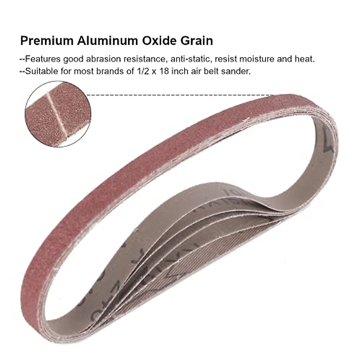 1/2 Inch x 18 Inch Sanding Belts, 4 Each of 60/80/120/180/240 Grits, Belt Sander Tool for Woodworking, Metal Polishing, 20 Pack Aluminum Oxide Sanding Belt