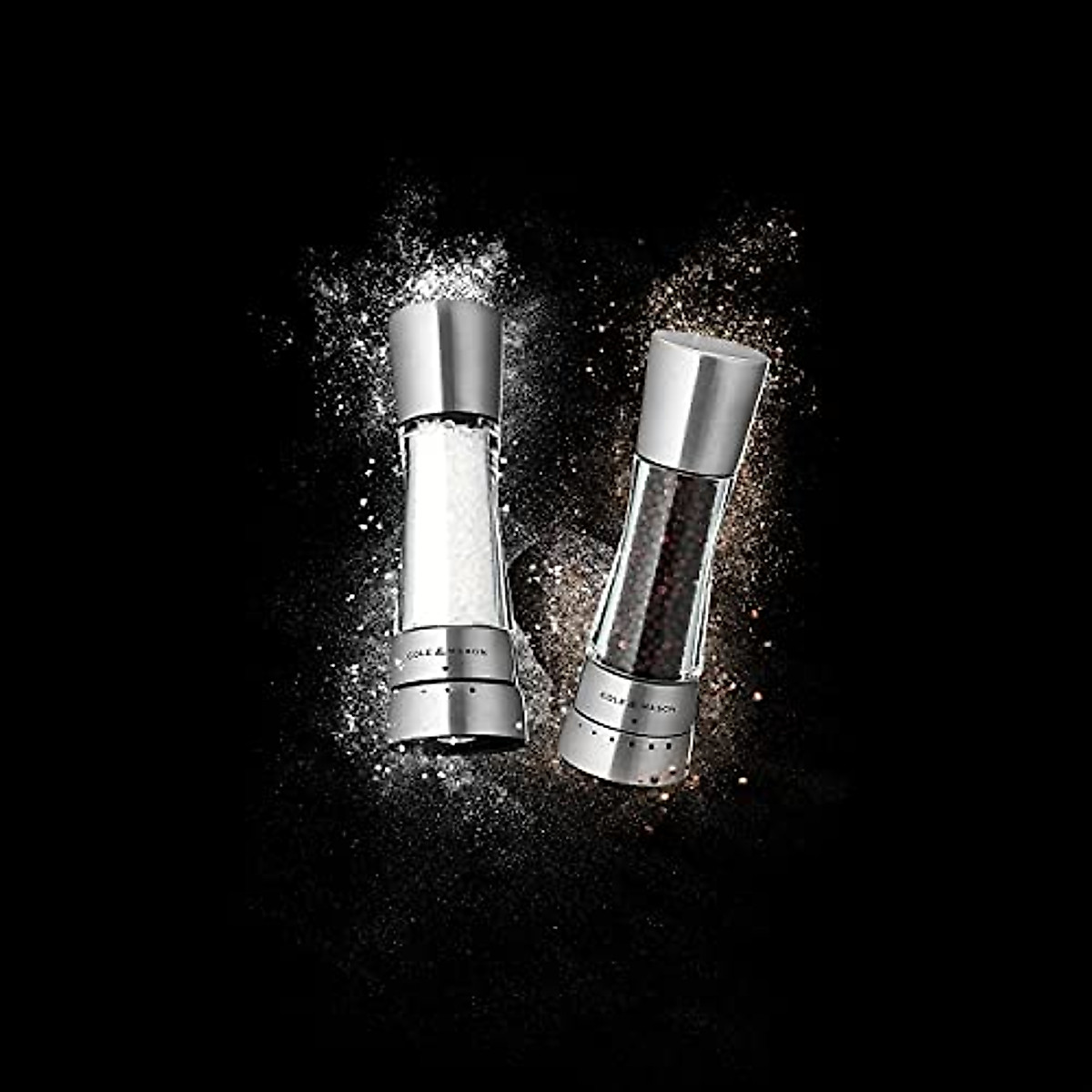 Cole & Mason H59408G Derwent Salt and Pepper Mills | Gourmet Precision+ | Stainless Steel/Acrylic | 190mm | Gift Set | Includes 2 x Salt and Pepper Grinders | Lifetime Mechanism Guarantee