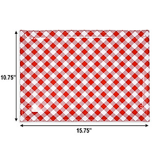 10 Disposable Red & White Gingham Serving Trays Large 10.75" X 15.75" Heavy Duty Rectangle Paper Cardboard BBQ Tray for Dessert Platter Cupcake Display Birthday Party Tableware Supplies