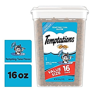 TEMPTATIONS Classic Crunchy and Soft Cat Treats Tempting Tuna Flavor, 16 oz. Tub