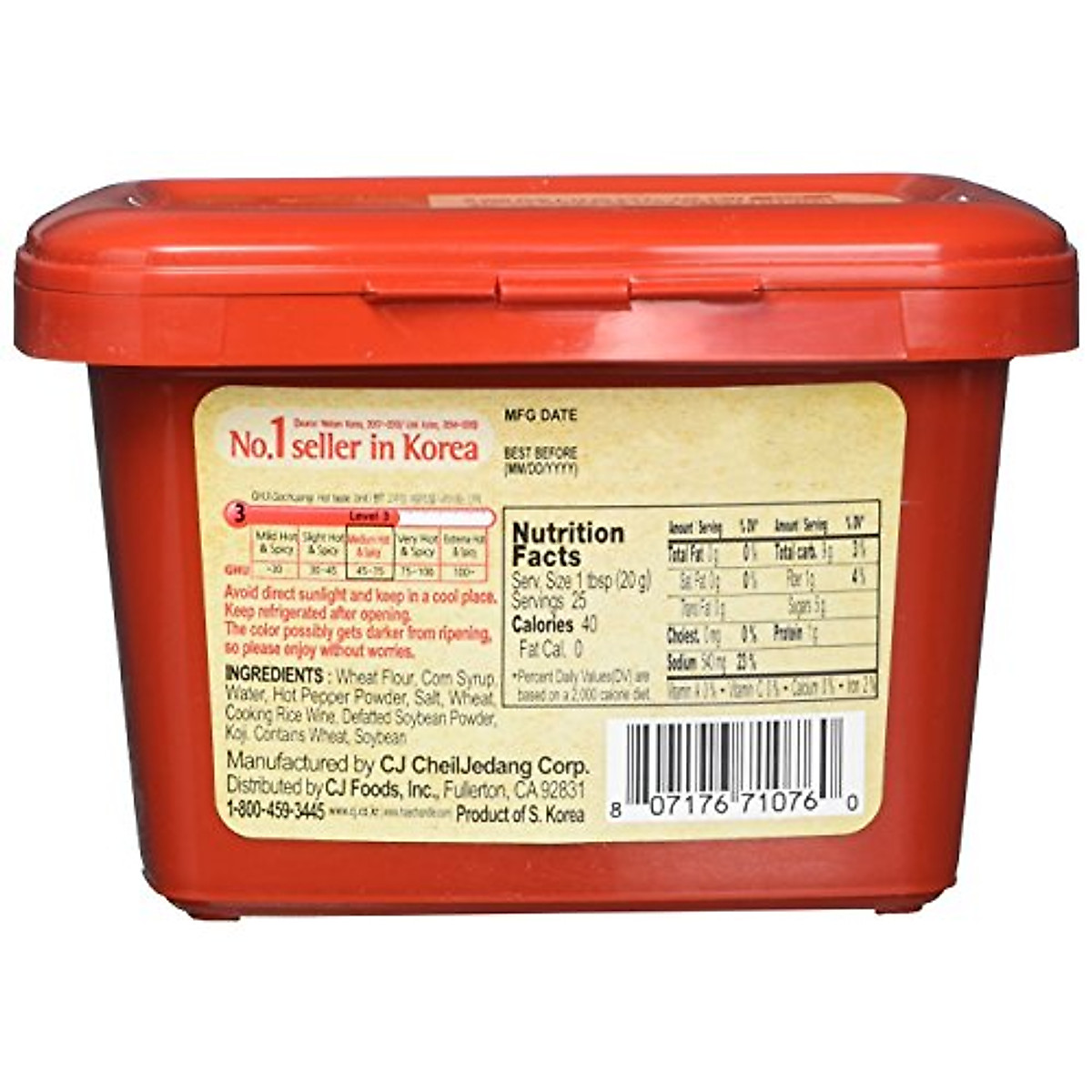 CJ Haechandle Gochujang - Hot Pepper Paste, Korean Traditional Fermented Jang, Made with Red Hot Chili Peppers, Sweet & Spicy Flavor, 1.1 Lb (Pack of 1)