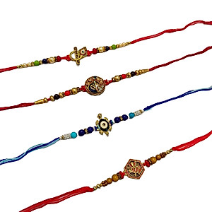 Rakhi for Brother, Bhaiya dooj, Rakshabandhan Rakhi Set of 4 with Red Color Thread Design, Raksha Bandhan Rakhi for Brother