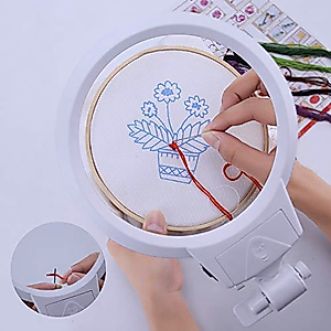 Hands Free Magnifying Glass Folding - Large Desk Magnifier with Light with Adjustable Standing Base and Stand, 5.5 Inch Lens Magnifier Portable for Seniors for Reading, Crafts, Hobbies, Sewing