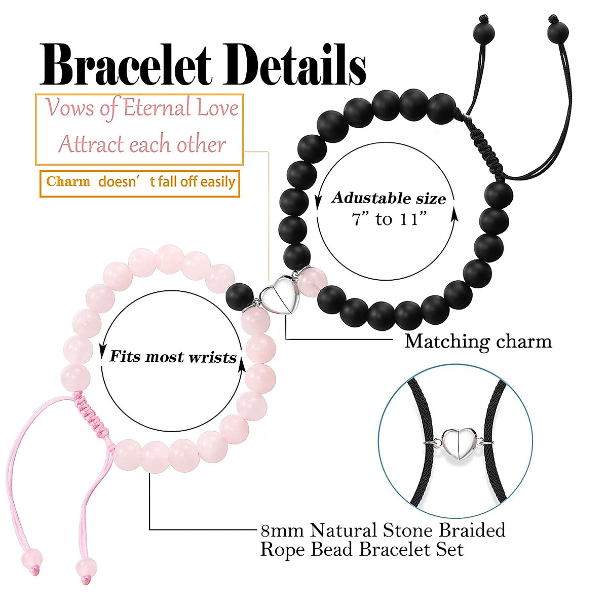 KINGSIN Matching Bracelet for Couples Long Distance Relationship Love Bracelets Jewelry Gifts for Women Men Boyfriend Girlfriend Him His Hers Husband Wife Bf Gf Lover