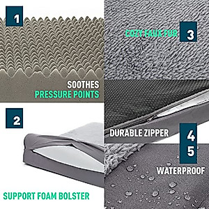 Eterish Extra Large Orthopedic Dog Bed for Medium, Large, Extra Large Dogs up to 100 lbs, 4 inches Thick Egg-Crate Foam Bolster Bed with Removable Cover, T-Shape Pet Bed Machine Washable, Grey