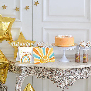 Whaline 30 Packs Boho Sun Thank You Cards Retro Sunshine Greeting Cards with Envelopes and Stickers Here Comes the Son Blank Note Cards for Baby Shower Birthday Party Supplies