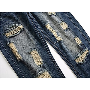 Men's Casual Ripped Jeans Distressed Slim Fit Straight Leg Denim Pants Classic Destroyed Washed Jean Trousers (Blue 1,38)