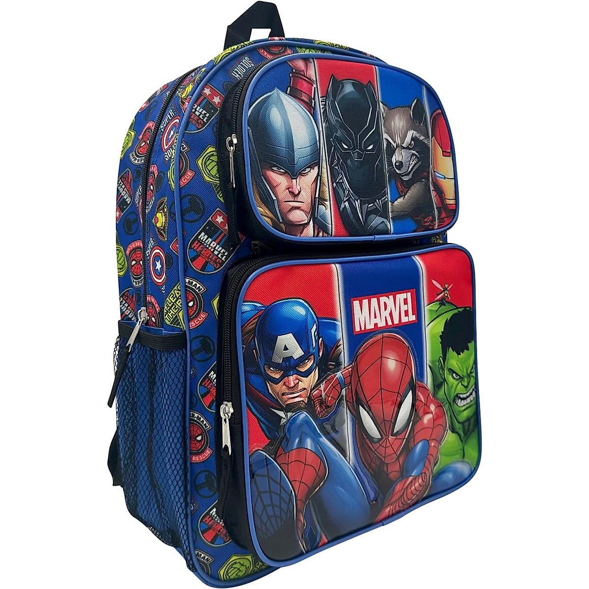 Marvel Superheroes 16" Licensed Cargo School Backpack For Boys (Avengers Black-Blue)