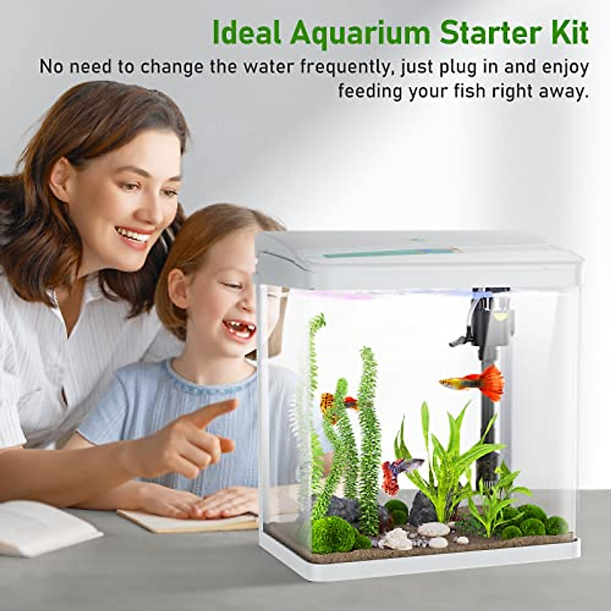 PONDON Betta Fish Tank, 3 Gallon Glass Aquarium, 3 in 1 Fish Tank with Filter and Light, Desktop Small Fish Tank for Betta Fish, Guppies, Goldfish