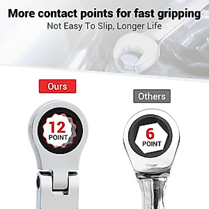 Pilida 1/2 Inch Ratcheting Combination Wrench 12 Point SAE Flex Head Gear Wrench Rachet Box End Spanner 72 Teeth Chrome Vanadium Steel