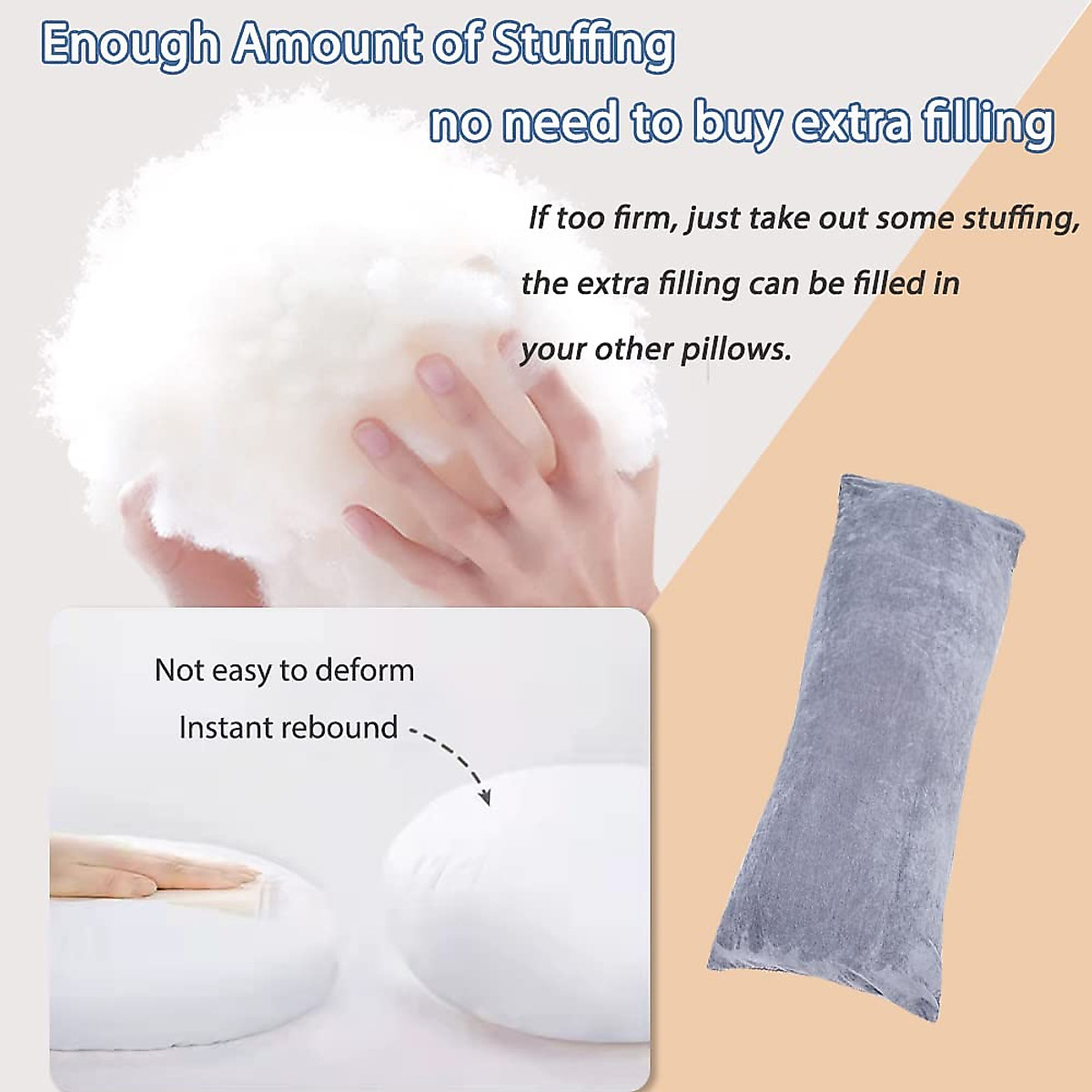 1 MIDDLE ONE Full Body Pillow for Adults, Long Sleeping, Big Pillows Bed, Firm Large with Velvet Cover, 20x54 Inches (Dark Grey)