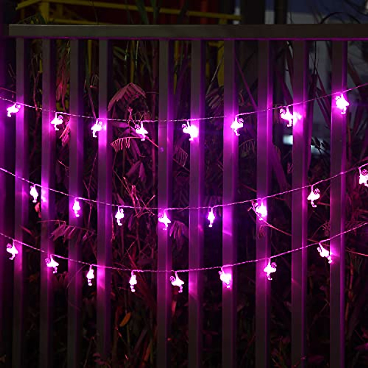Battery String Lights Pink Crystal Flamingo Lights 30.5ft 60 LED Waterproof Outdoor String Lights, 8 Lighting Modes Battery Twinkle Lights, Patio Garden Wedding Christmas Flamingo Party Decorations