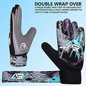 Arsh Sports Soccer Goalie Gloves, Football Goalkeeper Gloves for Kids Boys Children Youth Goalkeeping with 4mm Latex Finger Spine Protection (Gray, Size 4 Suitable for 6-9 Years)