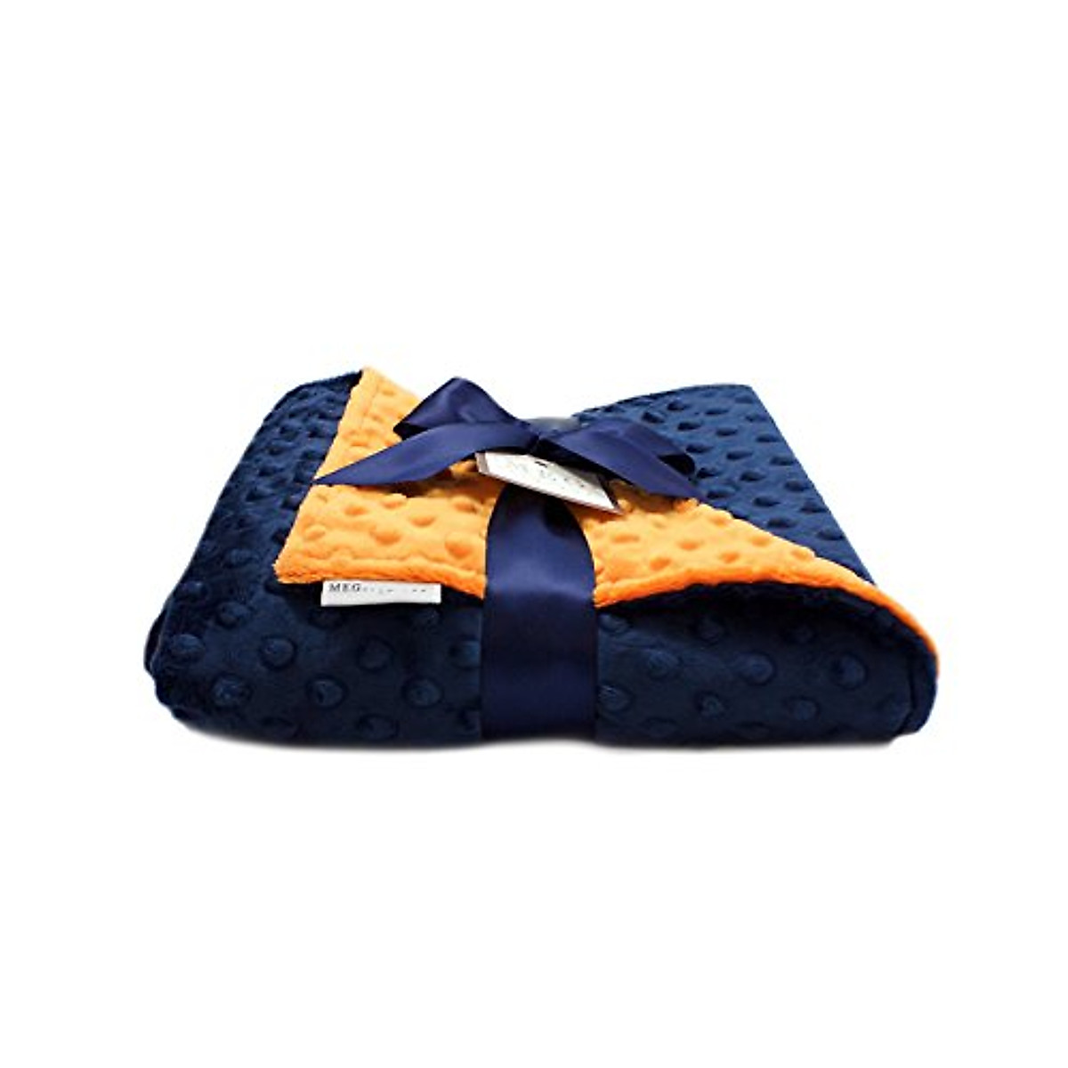 MEG ORIGINAL Minky Dot Baby Boy Blanket, Navy Blue & Orange