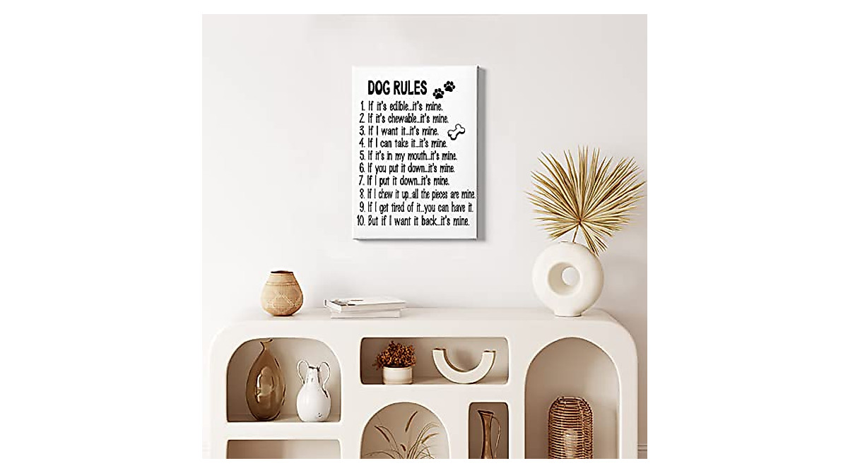 Funny Dog Rules Wall Art: Framed Canvas Decor & Gifts for Home