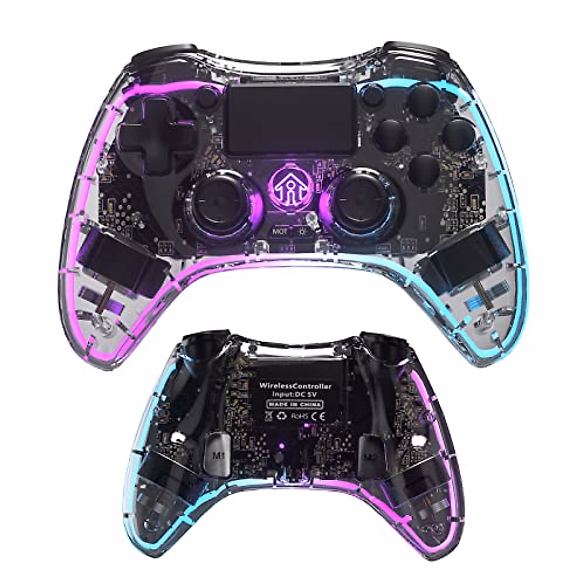 Controller for PS-4 Remote with Dual Vibration Shock Remote Control for Plays-tation 4/Pro/Slim Wireless Controller with Custom LED Light/Program Back Buttons/ Vibration/Headphone Jack 【Upgraded】