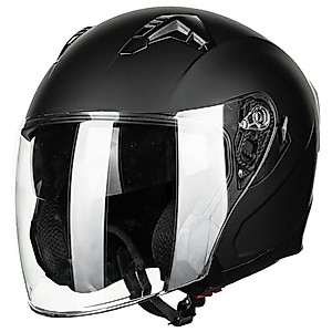 AUBOA Open Face Motorcycle 3/4 Helmets with Dual Visor for Men Women DOT Moped Scooter Cruiser Helmet Model AU-MO328 (Matte Black, L)