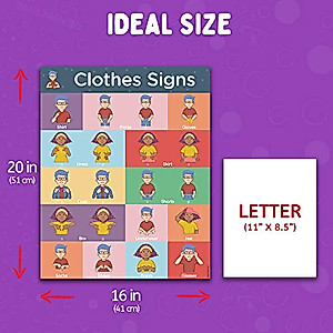Sign Language Posters for Classroom - 3 Pack Includes: Family, Clothes, and Animal Sign Language Charts for Kids. ASL Posters for Classrooms are Each 16x20 inches, Dry Erase, and Made in the USA.
