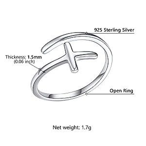 PROSILVER Side Cross Ring 925 Sterling Silver Teen Minimalist Midi Knuckle Thin Band Stackable Adjustable Womens Rings for Women