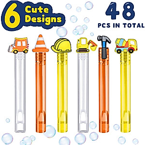 48 Pack Construction Mini Bubble for Boys and Girls- Construction Theme Birthday Party Supplies Favor-Dump Truck Party Decoration Kit (Contains Liquid