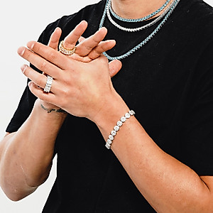 TOPGRILLZ Tennis Bracelet for Women 1 Row 10mm 14K Gold Plated Iced Out CZ Zircon Solitaire Cluster Lab Diamond Tennis Link for Men (7" Gold)