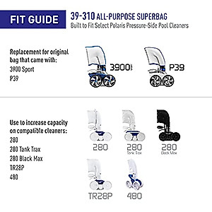 Polaris Genuine Parts 39-310 Double Chamber Gray Superbag Replacement Part For VacSweep Pressure-Side Pool Cleaner 3900 Sport, 280