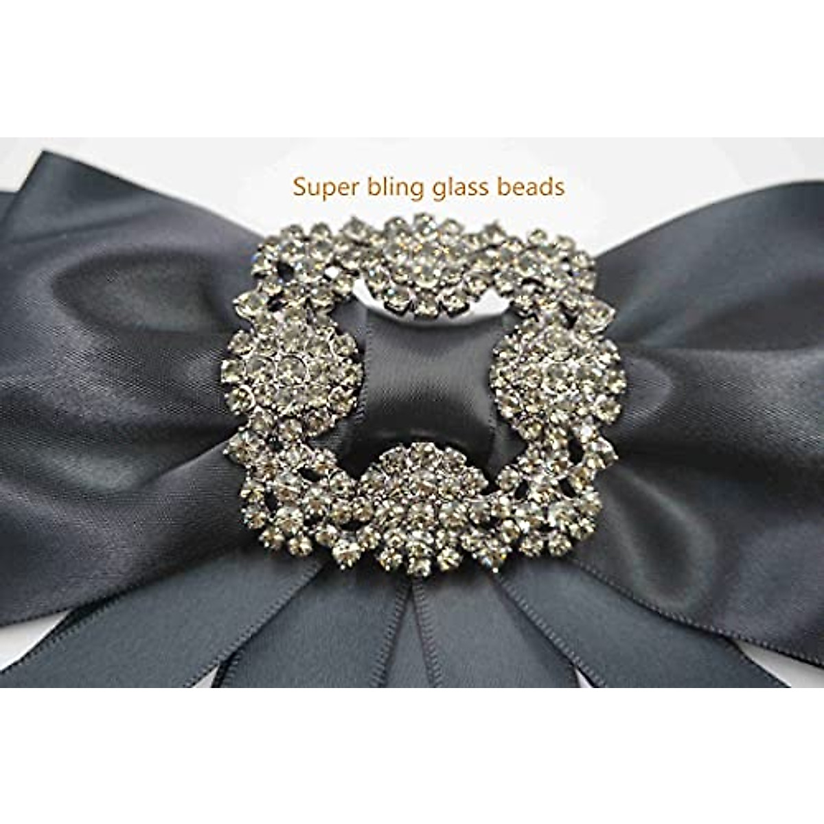 black Ribbon brooch pins for women rhinestone Crystal bow brooch black for Men/Women Pre-Tied Neck Tie BowTie Patriotic jabot Collar for Christmas Decoration (black/J20)