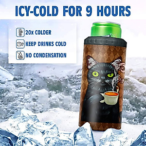 SANDJEST Black Cat Tumbler Funny Coffee 4 in 1 16oz Tumbler Can Cooler Coozie Skinny Stainless Steel Tumbler Gift for Women Girl Daughter Sister Mom Cat Lovers Christmas Birthday