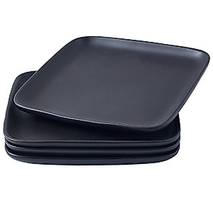 Bruntmor 8" Ceramic Appetizer Plates | Serving Platter | Set of 4, Square Black Simple Modern Ceramic Salad/Dessert Plates | Christmas Dinner Plates Set | Christmas Dinnerware or Thanksgiving