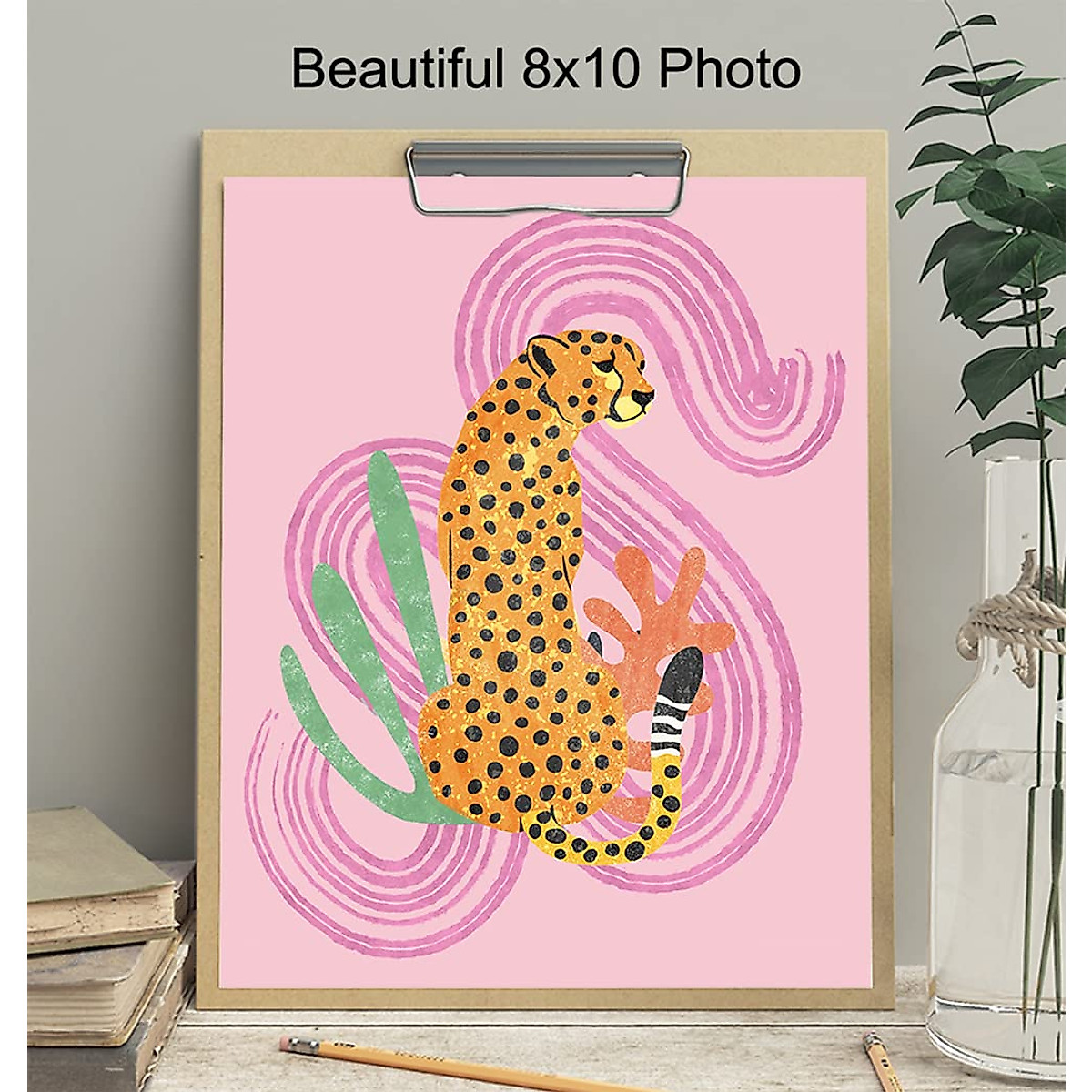 Abstract Cheetah Print Wall Art - Mid Century Modern Decor - Aesthetic Room Decor - Minimalist Wall Art - Pink Boho Wall Decor - Bohemian Wall Decor - Gallery Wall Art - Leopard Print