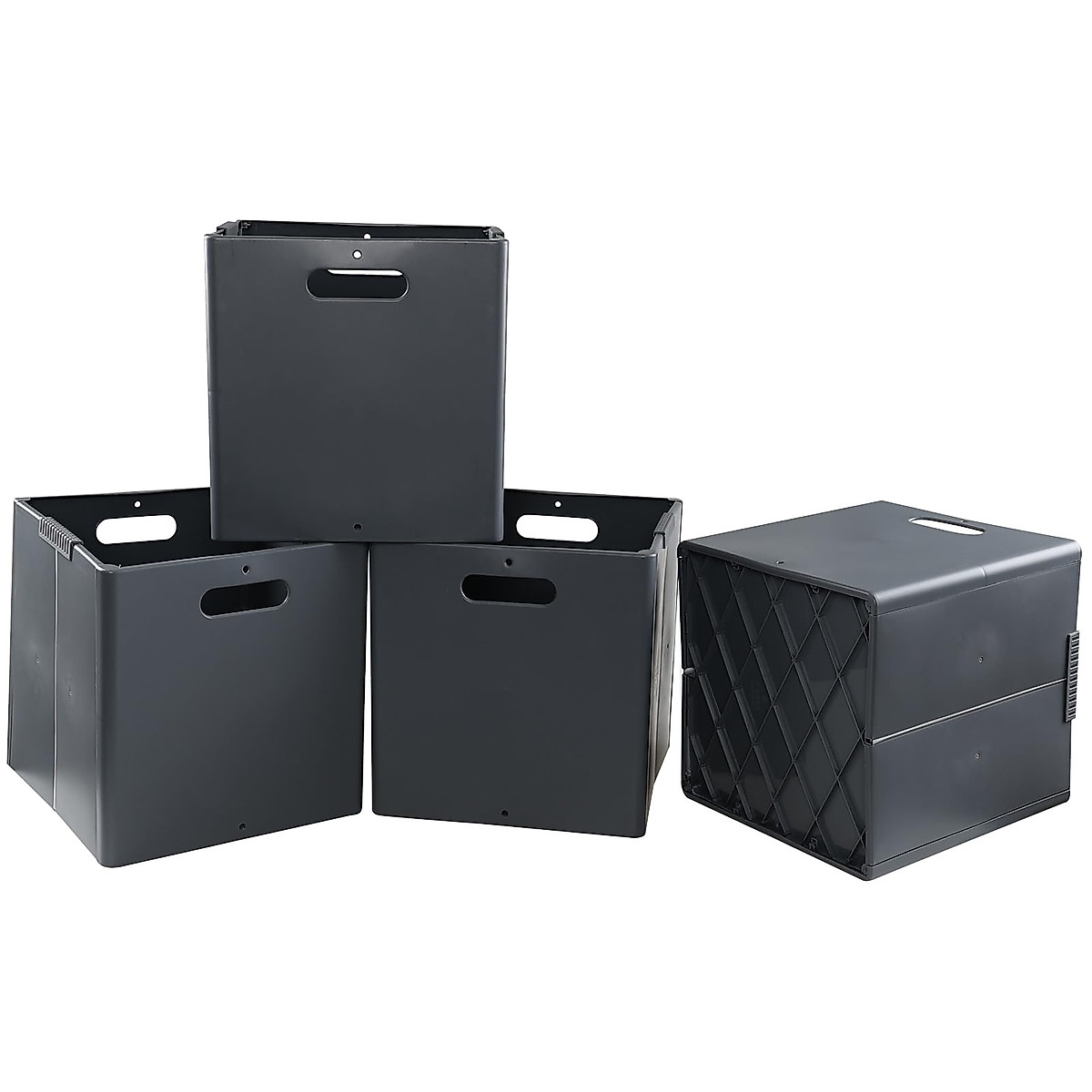 Drephia 4-Pack Foldable Cube Storage Bins, Collapsible Plastic Storage Cubes Bin, Gray